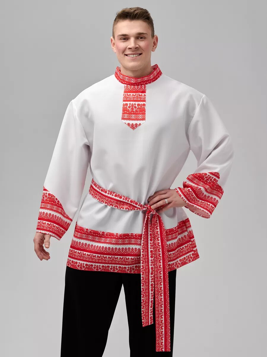 Русская народная рубаха косоворотка мужская взрослая, белый, 3XL/4XL (56-58)