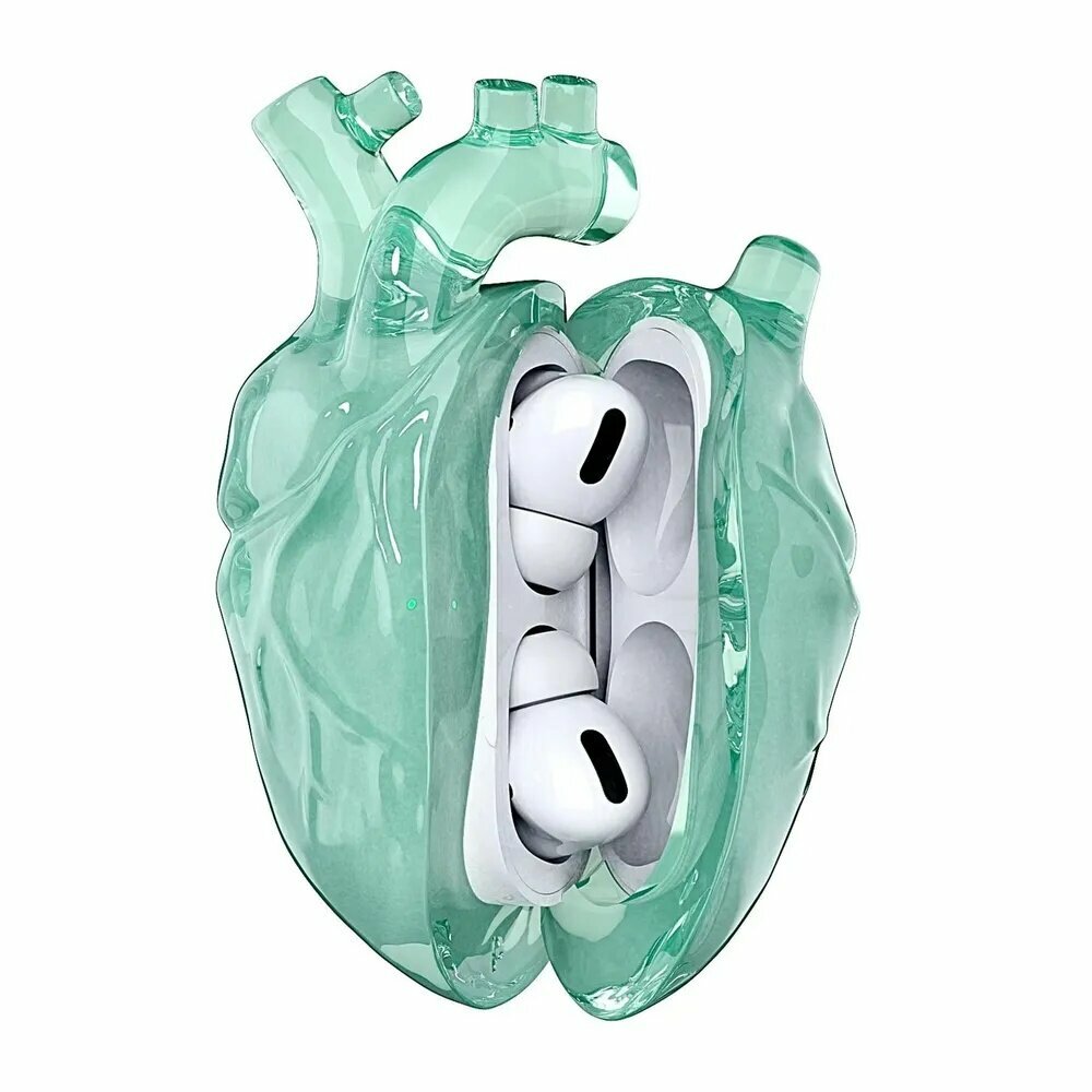 Зеленый 3D-жидкий силиконовый защитный чехол для наушников Airpods 4 в форме сердца