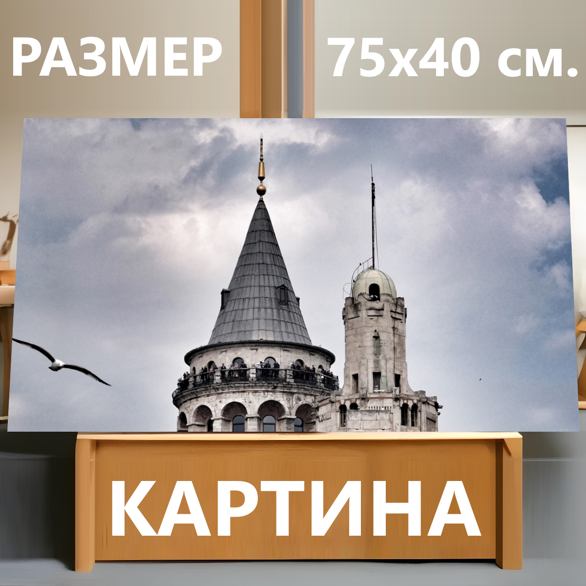 Картина на холсте "Стамбул, турция, галата" на подрамнике 75х40 см. для интерьера