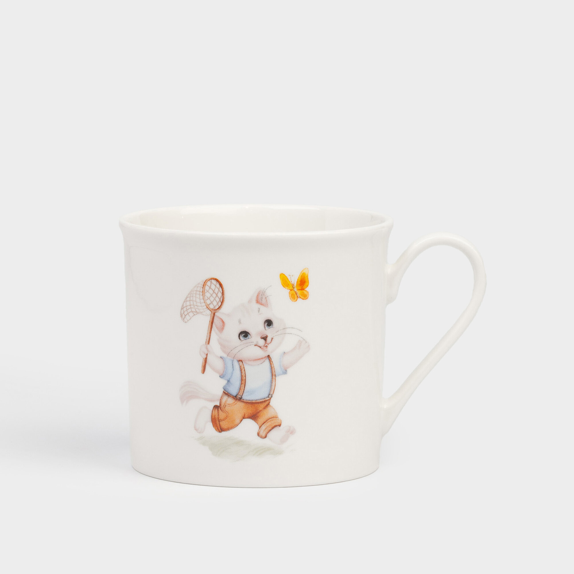 Кружка, детская, 250 мл, фарфор N, белая, Кот и бабочка, Ideas life
