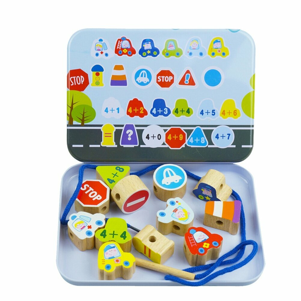 DIY красочные деревянные игрушки с бисером, набор бусин, нитка, милая развивающая игрушка с коробкой для транспортировки