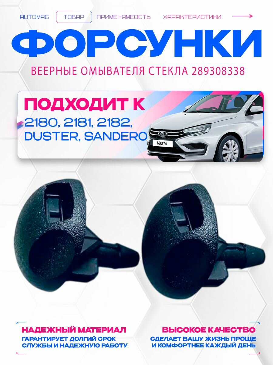 Форсунки омывателя веерные, 2 шт, XRAY, Logan, Largus, Duster, 289308338R