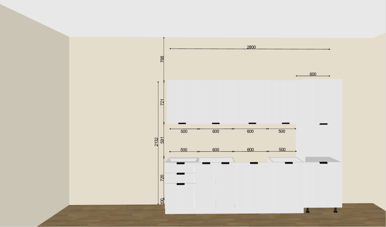 Кухонный гарнитур Евролайн 2800, белый, посудомоечной машиной