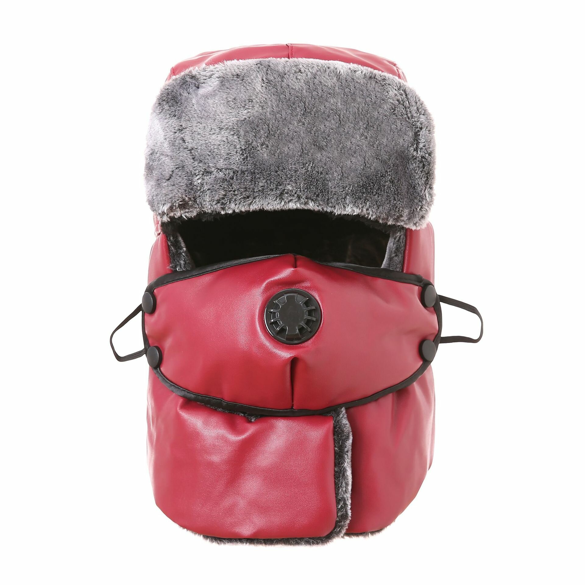 Зимняя утепленная маска для защиты от холода из искусственной кожи с дыхательным клапаном, красная