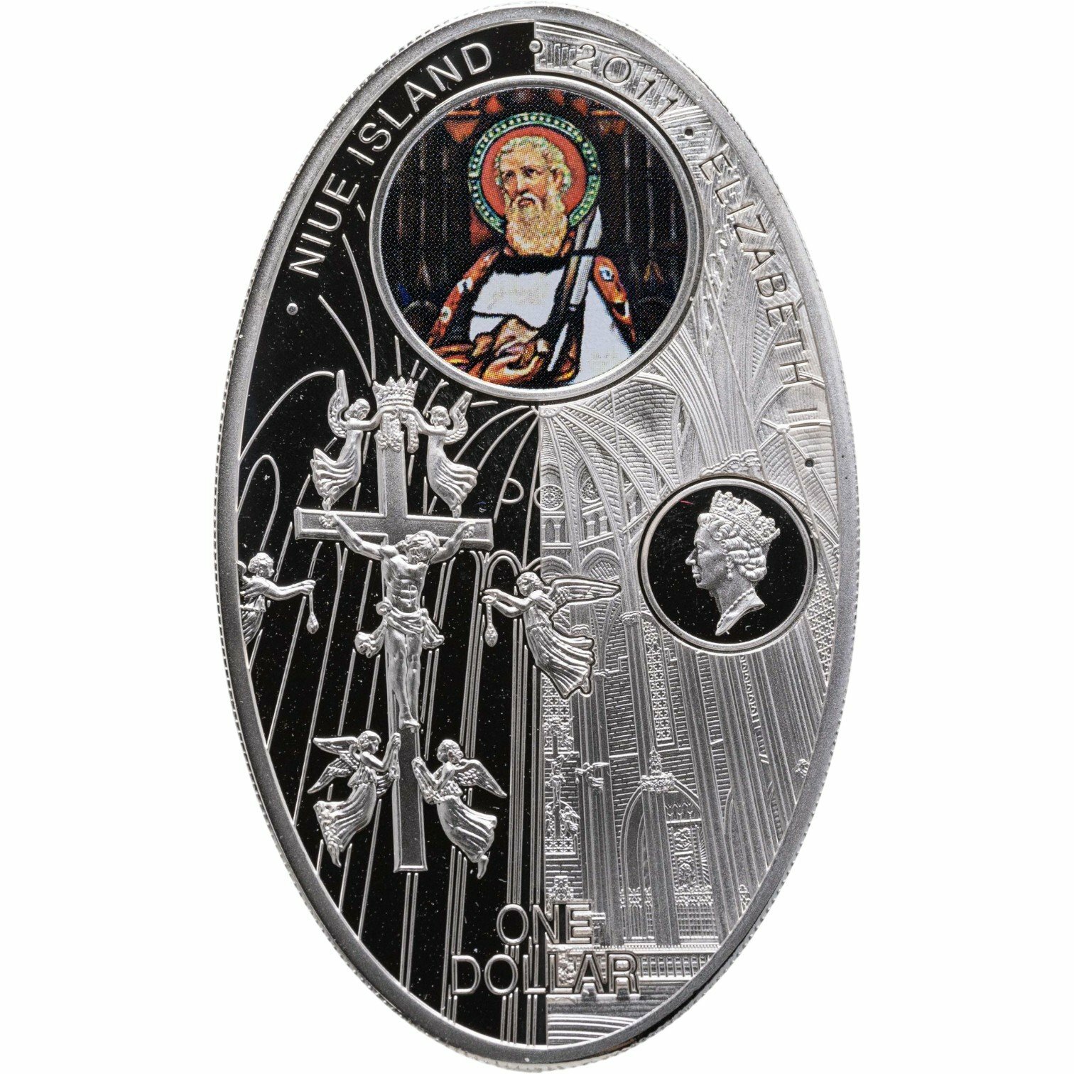 Ниуэ 1 доллар 2011 "Готические кафедральные соборы - Собор святого креста и святой Евлалии Барселона", с сертификатом , Серебро 925, в сохранности Proof
