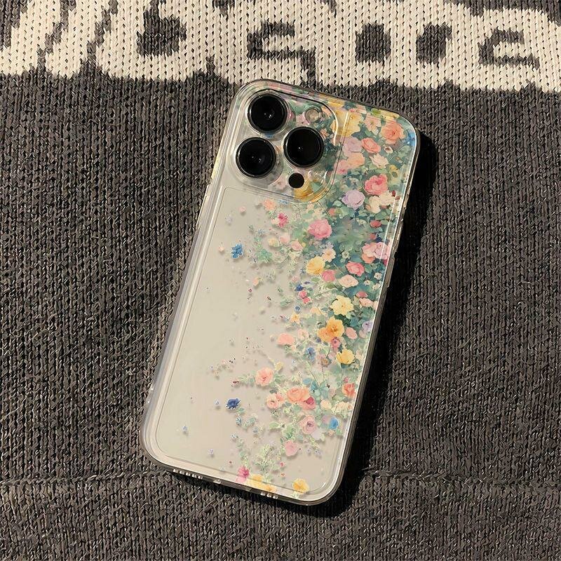 Прозрачный чехол с цветочным узором для iPhone 13 Pro Max - мягкий TPU чехол с точными вырезами для камеры