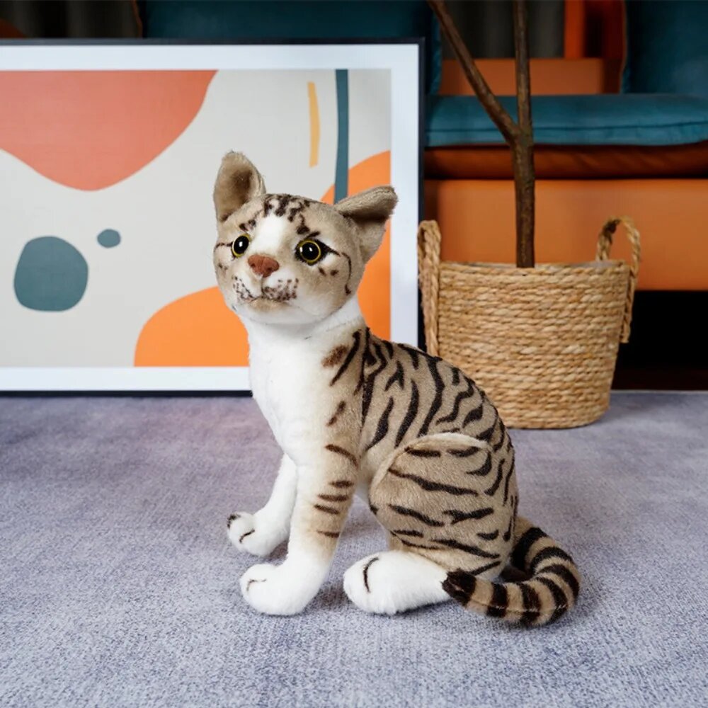 Плюшевая игрушка с большими глазами лежащего кота, пушистая плюшевая игрушка-табби, милое животное, плюшевая кукла, стоячая сиамская подушка для кошки