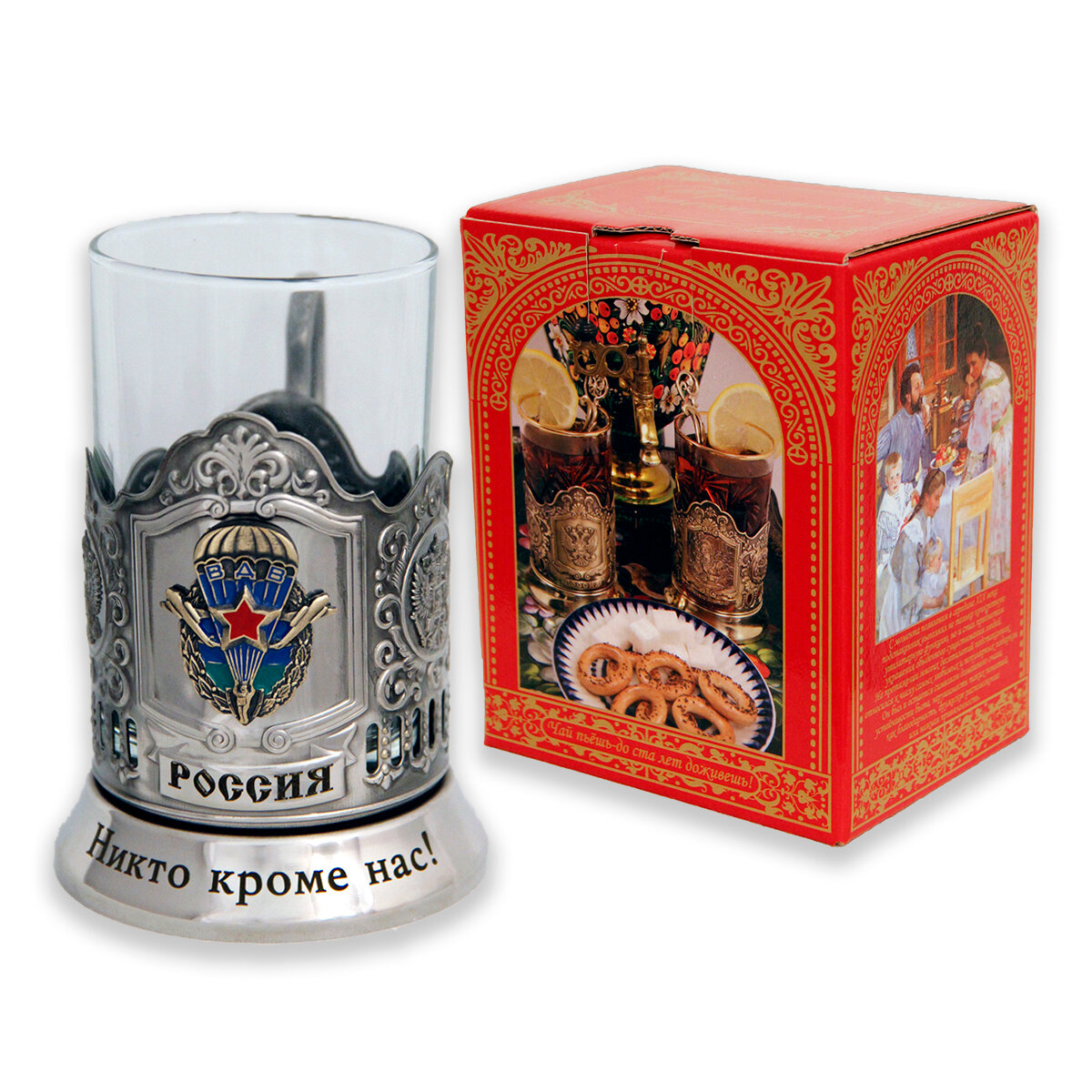 Подстаканник "ВДВ" карт. коробка, стекл. стакан (знак+лазерная гравировка) ПД-618КС