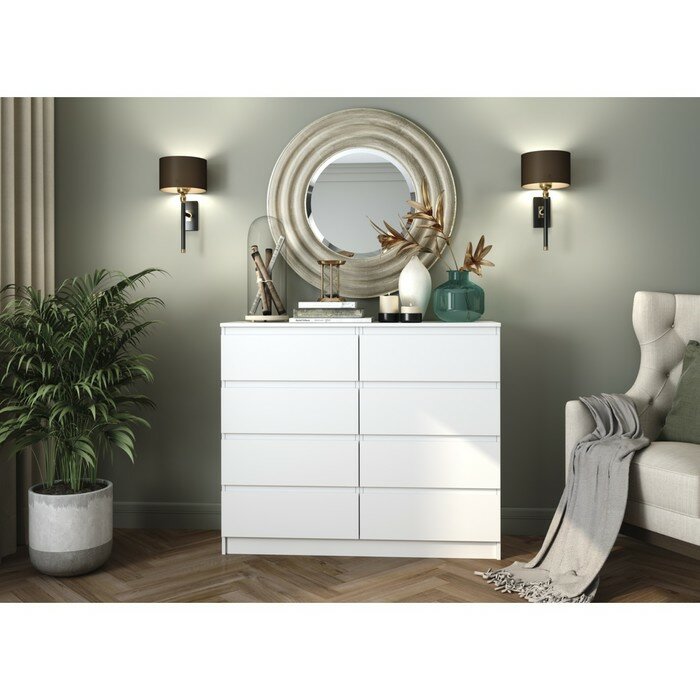 Комод напольный «Мори», 8 ящиков, 1204×404×990 мм, цвет белый