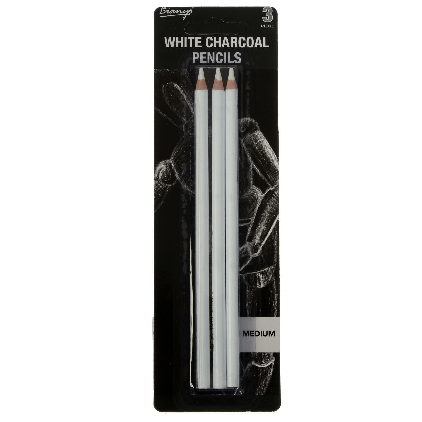 Карандаши угольные, белые, 3 шт. в наборе, средние