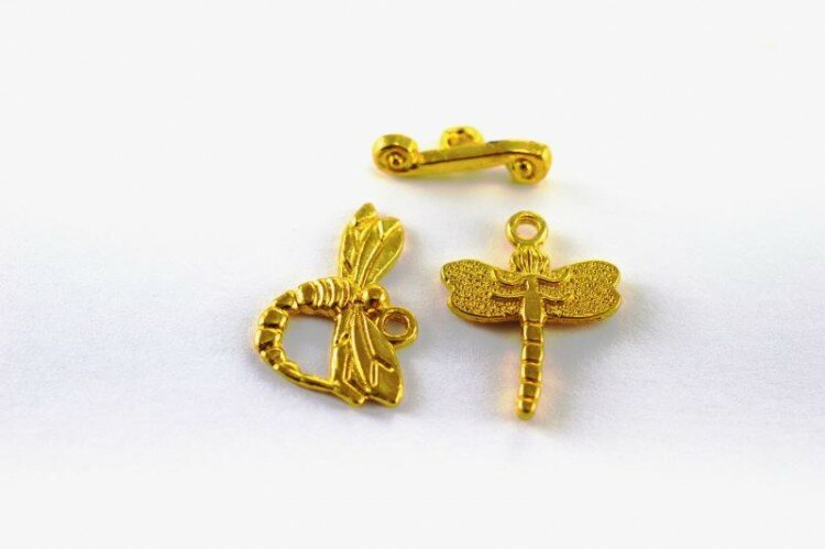Замок тогл Стрекоза с подвеской 20х14х2мм/17х4х6мм/20х16мм, отверстие 1,5мм, цвет золото, сплав металлов, 12-082, 1 комплект