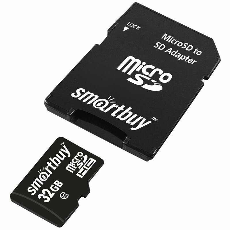 Карта памяти SmartBuy MicroSDHC 32GB, Class 10, скорость чтения 30Мб/сек (с адаптером SD), 347734