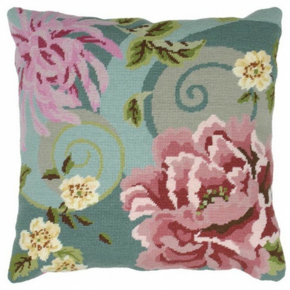 Набор для вышивания Anchor #ALR01 Подушка "Цветочные завитки на зеленом фоне", Гобелен, 40 x 40 см