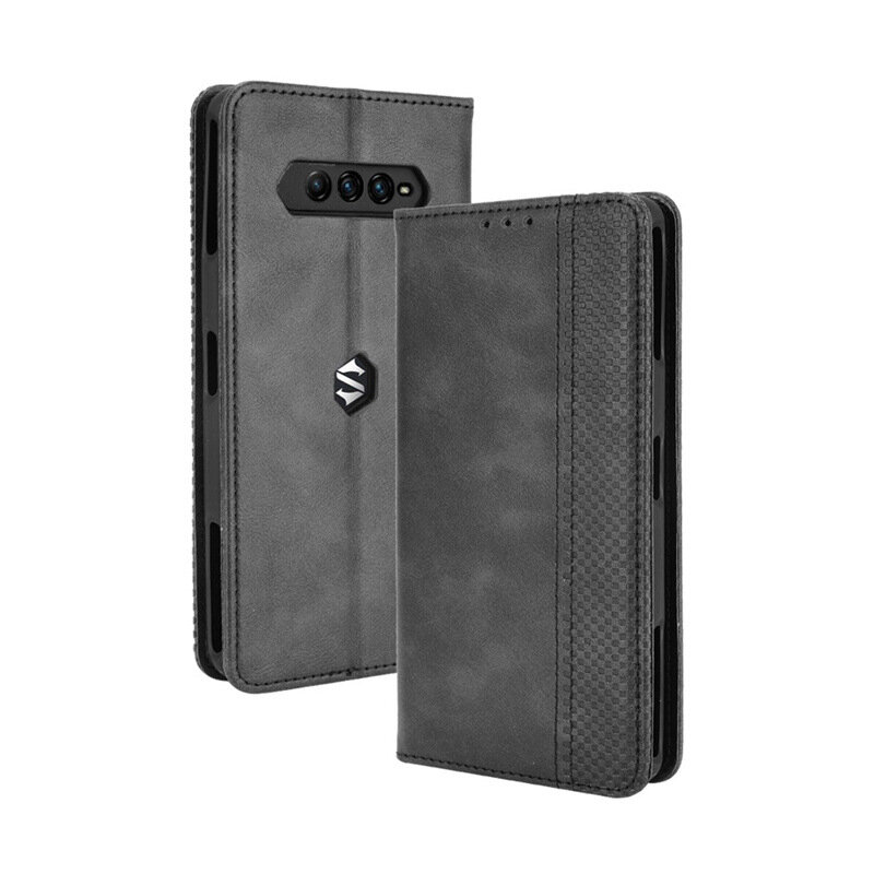 Защитный чехол-книжка MyPads из импортной кожи с мульти-подставкой и визитницей для Xiaomi Black Shark 4 Ретро черный