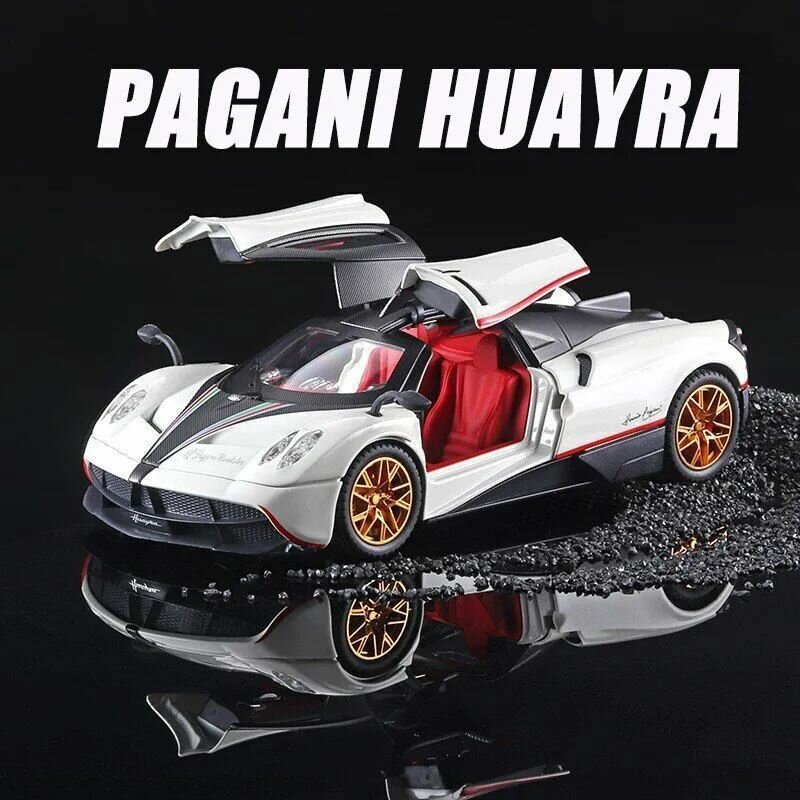 Машинка металлическая спорткар Pagani Huayra white 1:24 длиной 20 см, Коллекционная модель машины для взрослых, Игрушечный автомобиль с звуковыми и световыми эффектами для детей