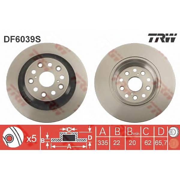TRW DF6039S (4243150100) диск тормозной задний правый lexus: ls (uvf4_, usf4_) 460 / 460 awd / 600h 06-