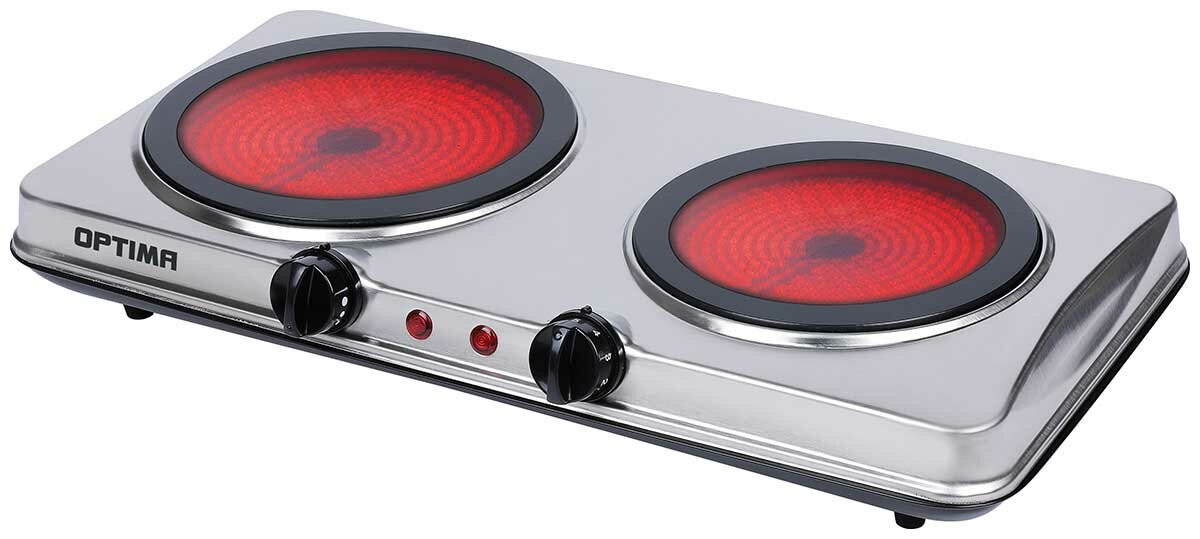 Настольная плита Optima OTC-221CS 46 см, 2 конфорки, серебристый