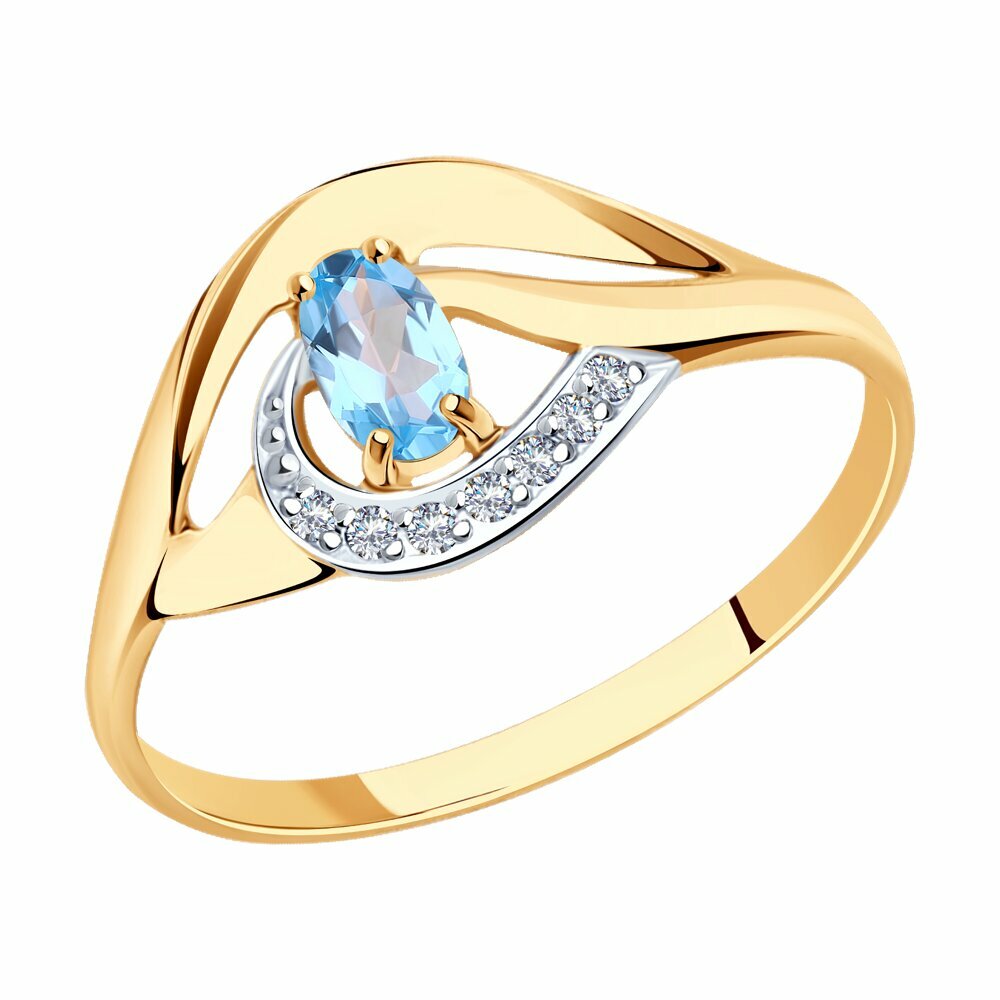 Кольцо, красное золото, 585 проба, топаз, фианит