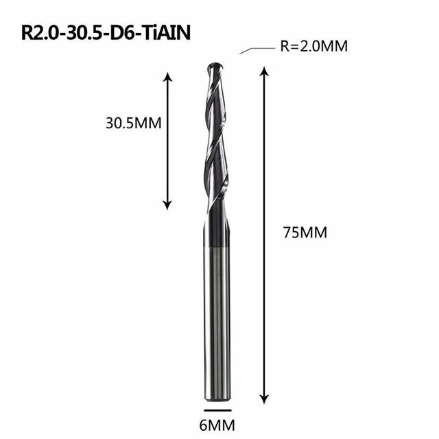 Dreanique конусная фреза по дереву (R2.0 L30.5 d6 покрытие TiAlN) P2BC-R2.0-30.5-H6 39824