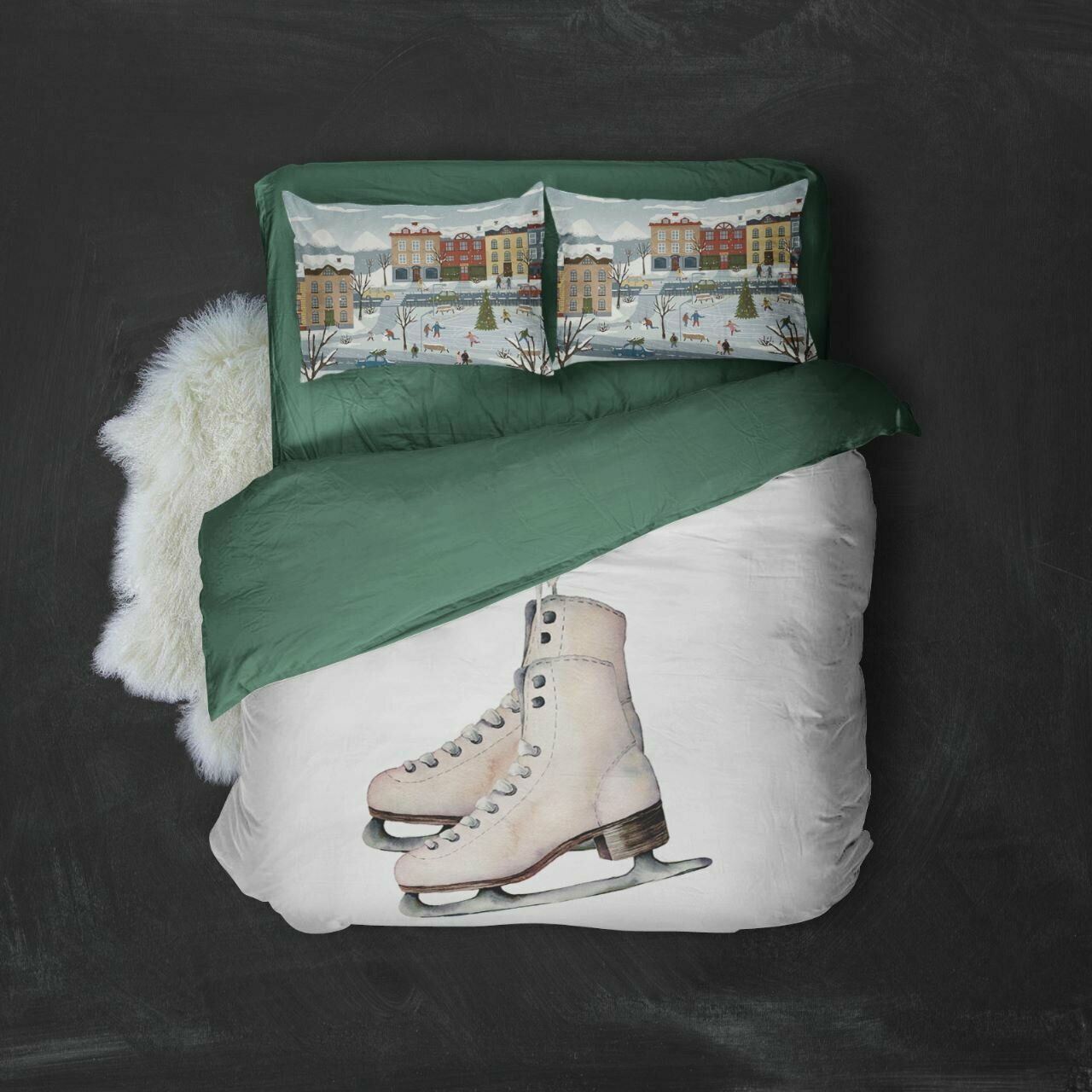 Арт комплект постельного белья Серебряные коньки, Евро, наволочки 50/70