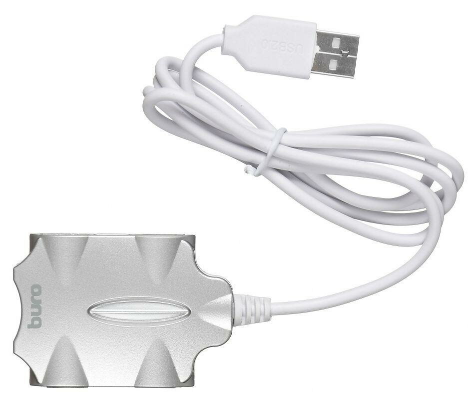 Разветвитель USB 2.0 Buro BU-HUB4-0.5-U2.0-Candy, серебристый