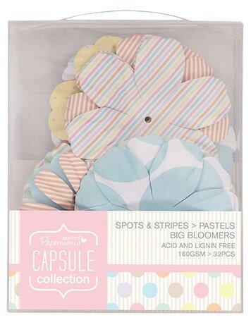 Docrafts PMA368105 Декоративные элементы "Крупные цветы" Spots & Stripes Pastels, 8 см, 32 шт