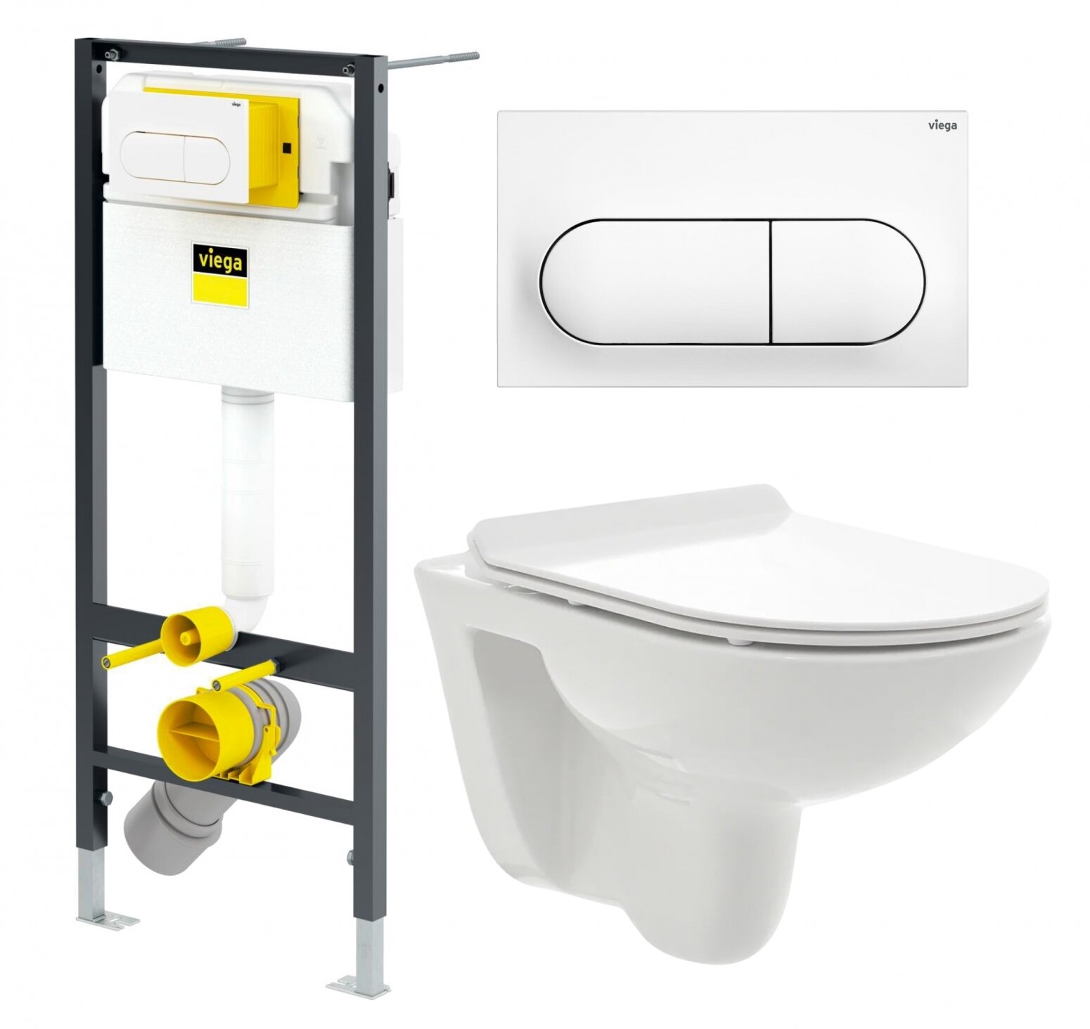 Комплект 3 в 1 инсталляция Viega Prevista 8524.11 + Унитаз подвесной AQUAme AQM2008 + кнопка белая
