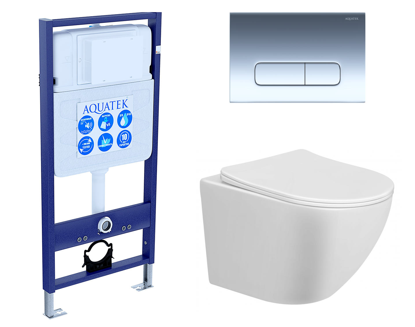 Комплект 3 в 1 инсталляция Акватек Standart 50 + Унитаз подвесной Taliente Amato AM25010 с кнопкой хром INS-0000012 + AM25010 + KDI-0000016