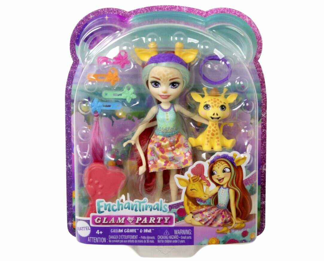 Кукла с питомцем Enchantimals Mattel - Набор DELUXE с куклой, фигуркой жирафа и аксессуарами для волос HNV29