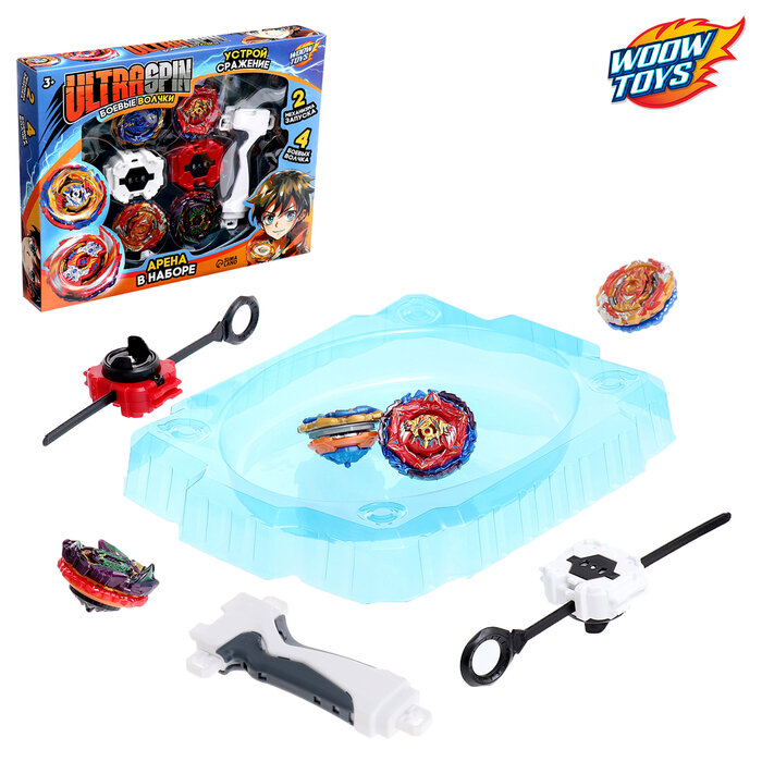 WOOW TOYS Волчки «Сражение», набор 4 шт, с устройством запуска и ареной