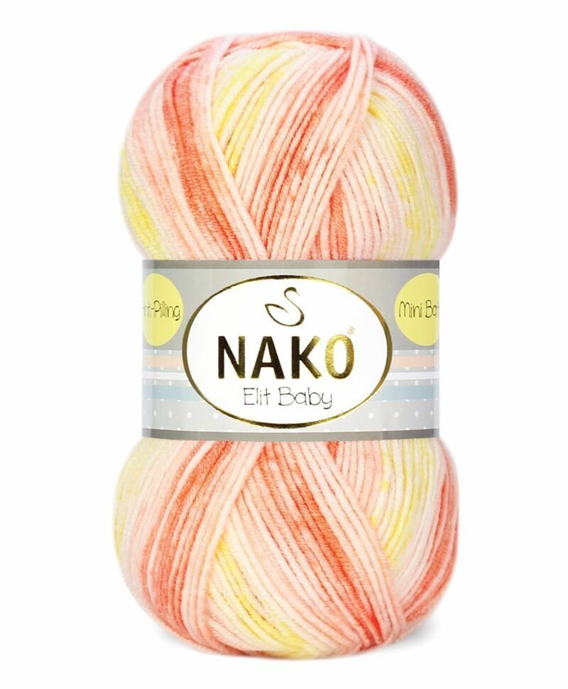Пряжа Elit Baby mini batik (NAKO), крем/лимон/коралл - 32430, 100% акрил антипиллинг, 5 мотков, 100 г, 250 м.