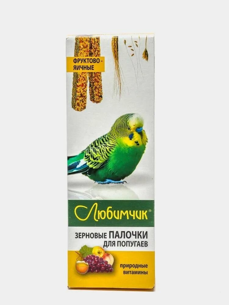 Любимчик Лакомство Палочки зерновые для волнистых попугаев, фруктово-яичные, 90 г, 1 шт