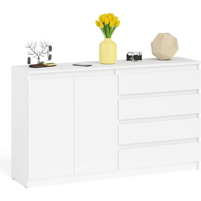 Комод большой СВК Мори МК1600.1, четыре ящика, две двери, цвет белый , размер ШхГхВ 160х41х94 см