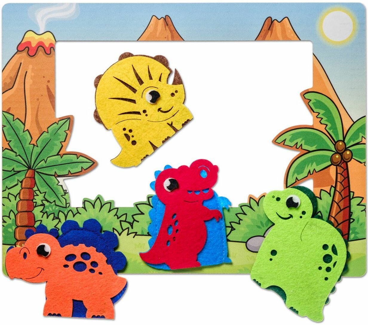 Кукольный пальчиковый театр Smile Decor "Динозавры" из фетра, сюжетно-ролевой набор из 3 фигурок-персонажей и картонной ширмы