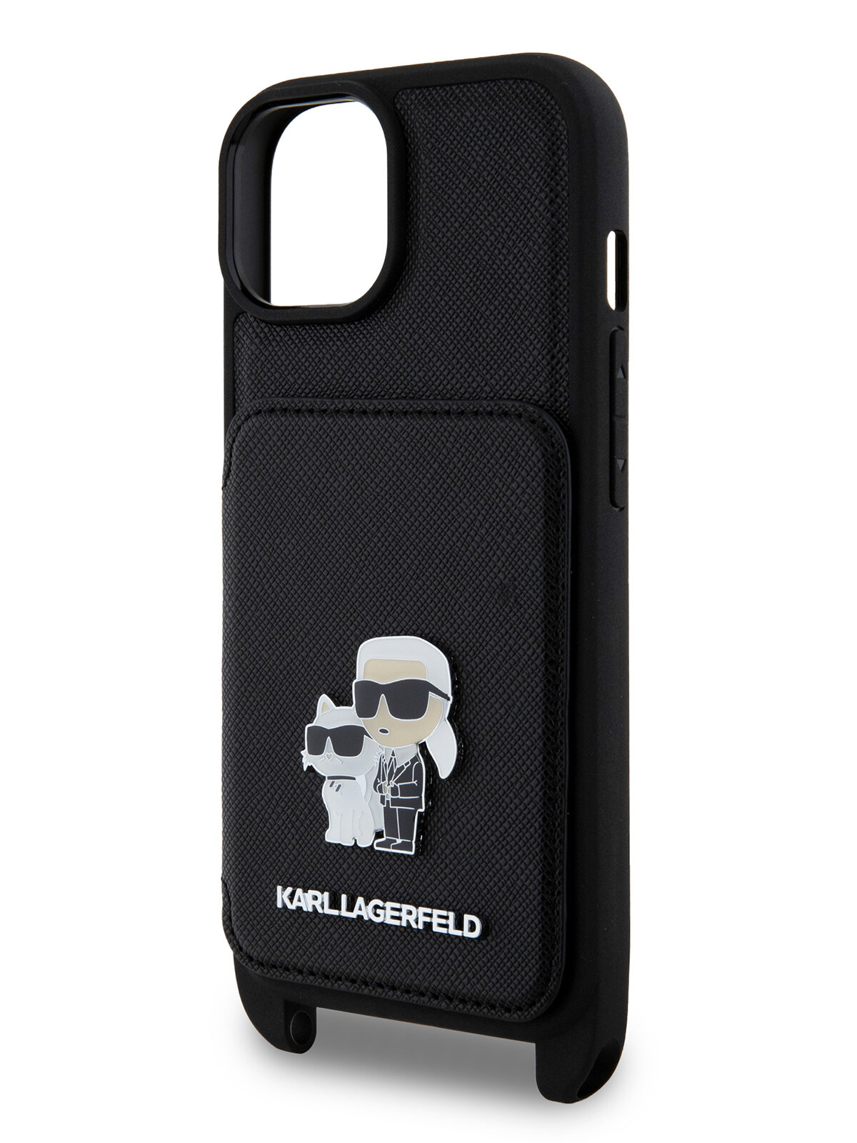 Lagerfeld для iPhone 15 чехол Crossbody cardslot PU Saffiano NFT Karl&Choup Metal Hard Black