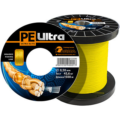 Плетеный шнур для рыбалки AQUA PE ULTRA ELITE Yellow 0,50mm 1500m