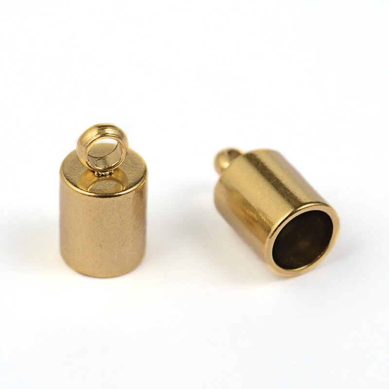 Концевики, 8х4мм (внутренний размер 3мм), клеевые, гладкие цилиндры с петелькой, базовый материал - нержавеющая сталь, золотистого цвета, 2 пары