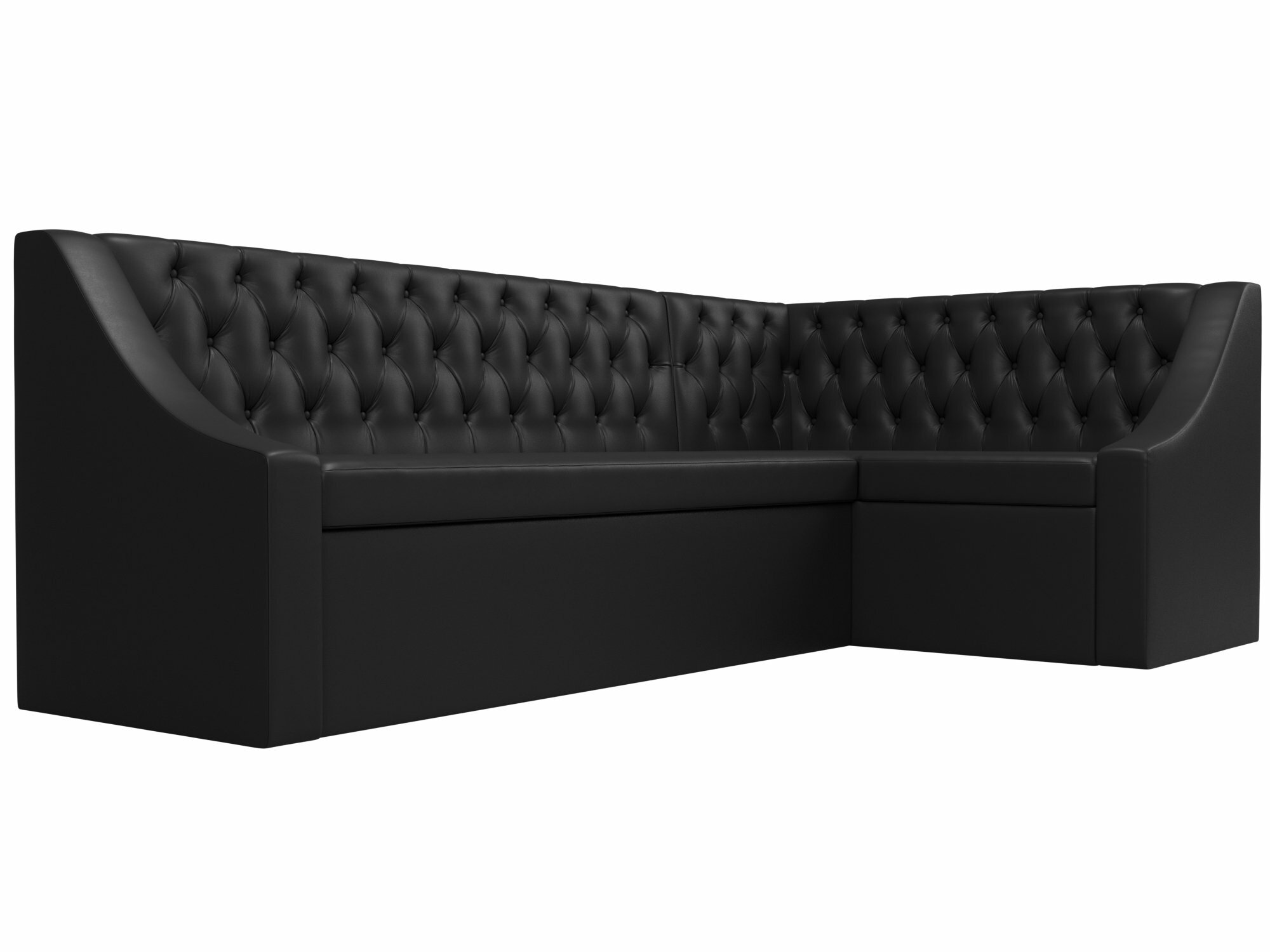 Диван кухонный угловой Мерлин правый угол, экокожа, механизм дельфин, черный, 200x130x88см. Хит Диванов