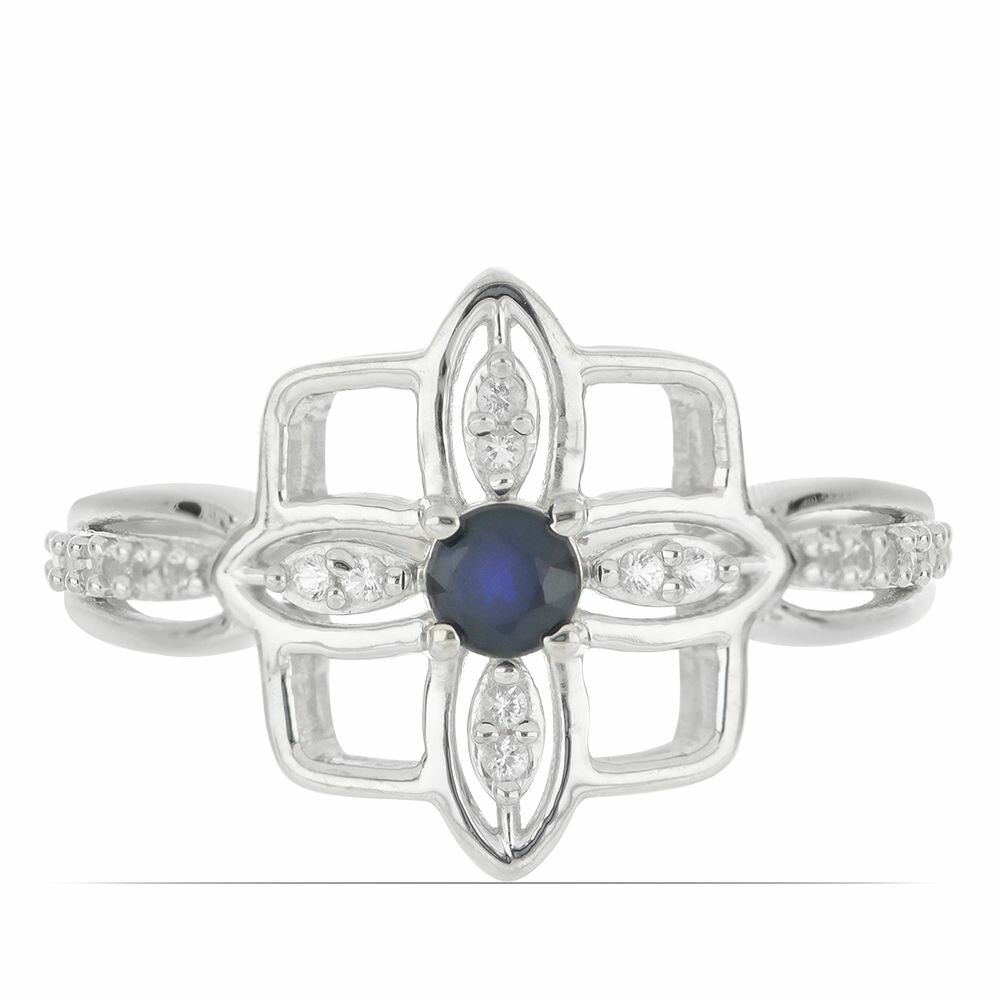 Кольцо тонкое, серебро, 925 проба, родирование, топаз, сапфир