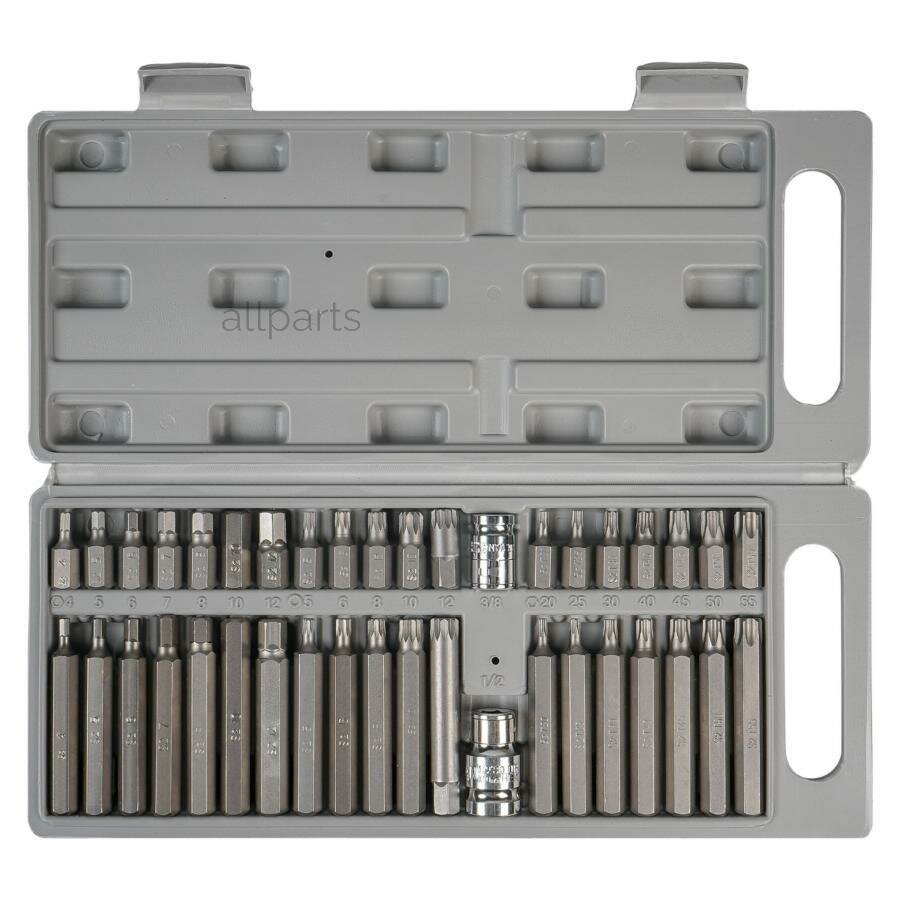 AIRLINE AT-B-52 Набор бит вставок TORX SPLINE HEX 3/8 30мм и 75мм с держателями бит 1/2 и 3/8 DR 40 предметов в