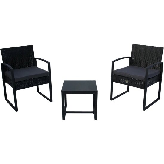 Набор мебели Garden Story Фрост (стол+2 кресла ротанг черный, подушки серые)