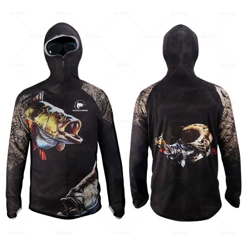 Мужская рыболовная рубашка Salexo с капюшоном, черный, 5XL, цвет 3