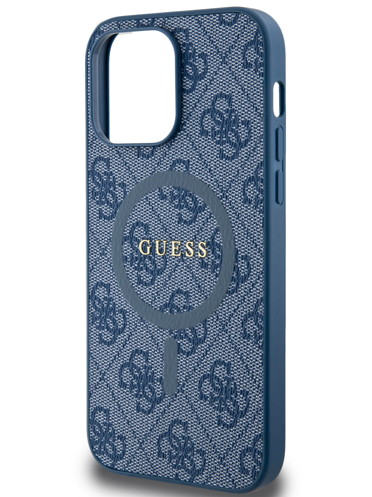 Guess для iPhone 13 Pro Max чехол PU 4G Colored ring Metal logo Hard Blue (MagSafe)