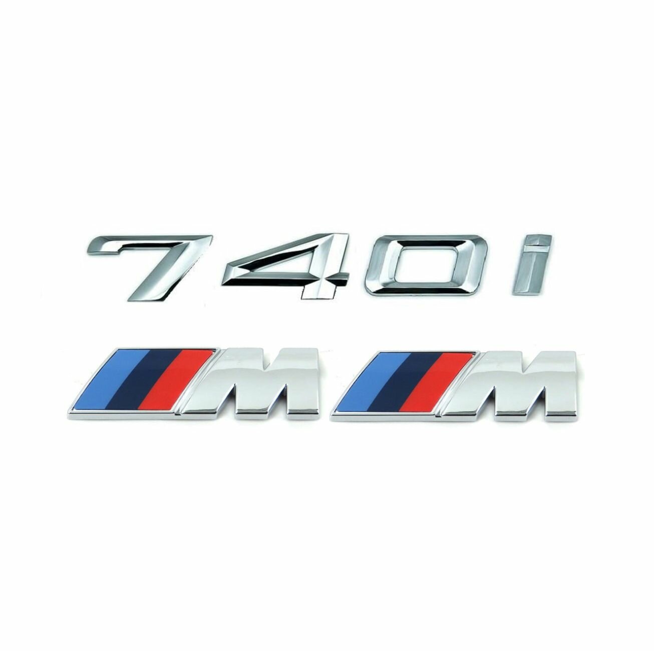 Комплект: шильдик на багажник длям BMW 740i + 2 эмблемы на крыло M-performance хром