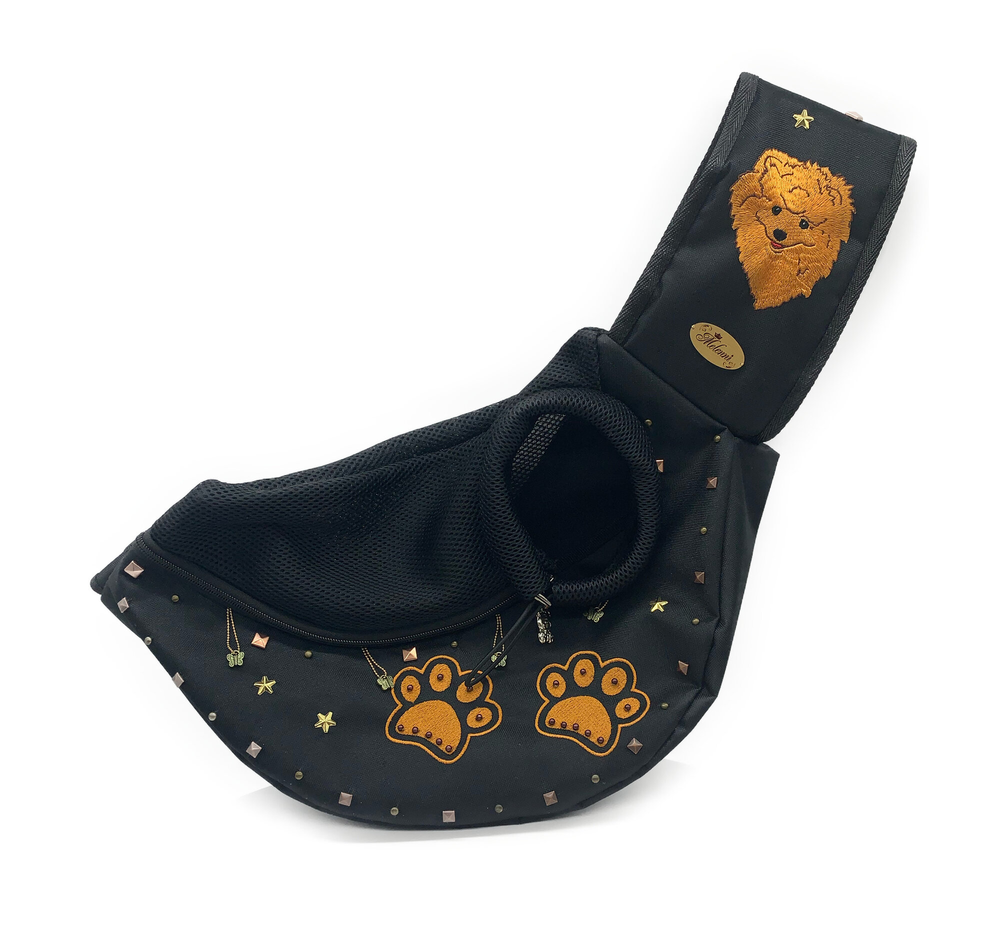 Слинг для животных Melenni Премиум Лапы-Шпиц рыжий XS черный/черная сетка