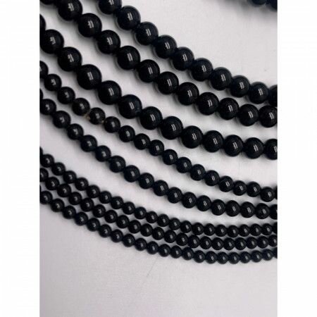 Каменные бусины, Агат, чёрный, тонированный, шарик гладкий, 3 мм, длина нити 38 см, около 125 бусин