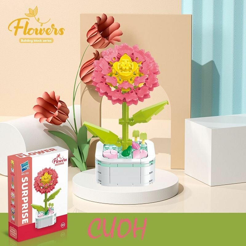 Конструктор пластиковый коллекционный FLOWER ZUANMA Цветок в горшке сион