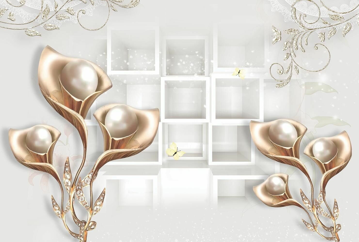 Фотообои Z-206 Лилии с жемчугом 400х270 DIVINO