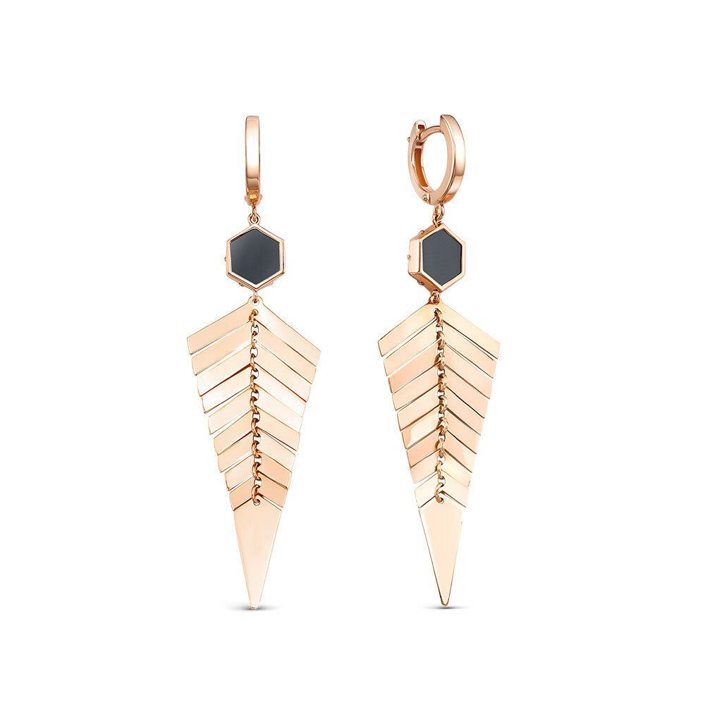 Серьги, красное золото, 585 проба, оникс