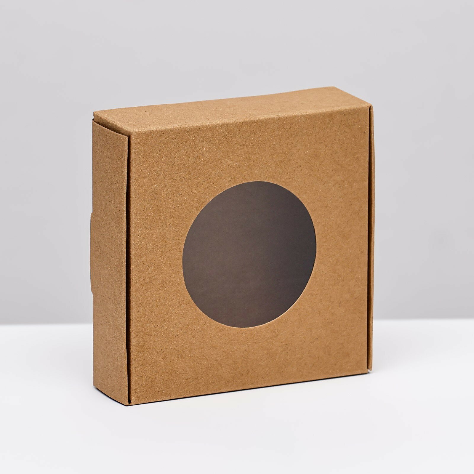 Коробочка самосборная, с окном, цвет крафт, размер 10 × 10 × 3 см